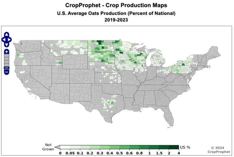 Oats production by state: Rankings by Year